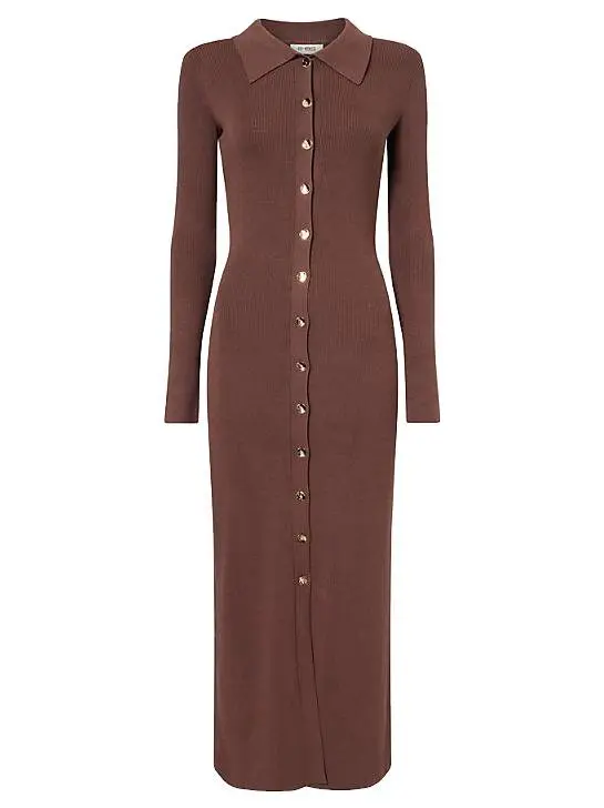 4TH & RECKLESS Taye Button-up Knitted Midi Dress - Chocolate