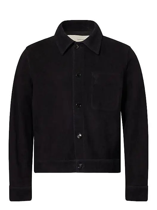 AMI Paris Suede Jacket With Embossed Logo - Noir