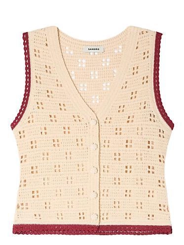 Sandro Sleeveless Crochet Knitted Cardigan - Ecru