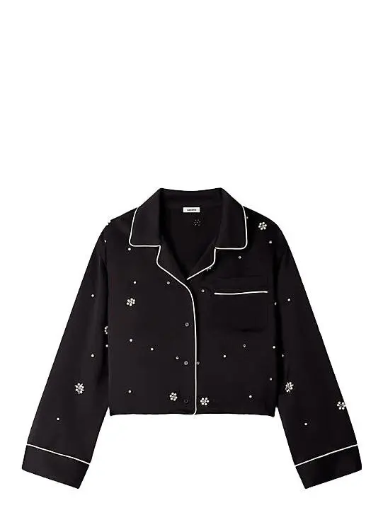 Sandro Beaded Relaxed-fit Woven Shirt - Black