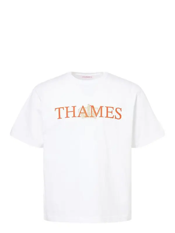 THAMES Logo-print Embroidered Cotton T-shirt - White
