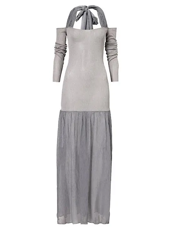 AYA MUSE Halter Woven Maxi Dress - Slate