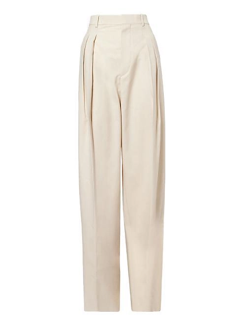 Bottega Veneta Pinstripe Pleated Wool-blend Trousers - Beige/light Blue