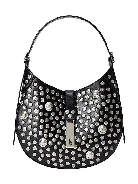 Polo Ralph Lauren Studded Leather Shoulder Bag - Black