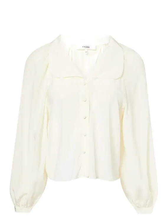 FRAME Gala Collared Silk Shirt - Cream