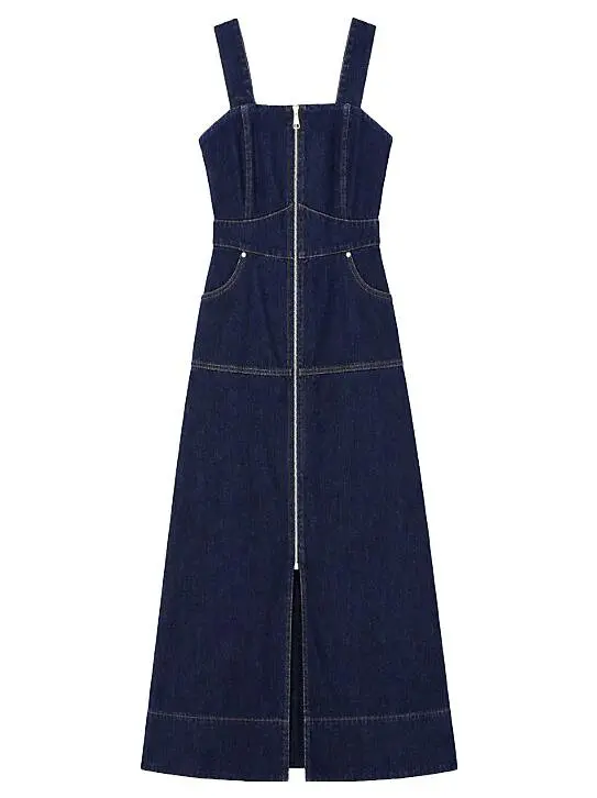 RO&ZO Zip-front Sleeveless Denim Midi Dress - Blue