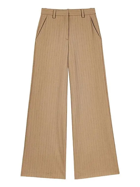 Maje Pinstriped Flared-leg Wool-blend Trousers - Beige