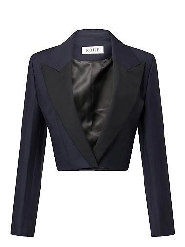 ROHE FRAMES Cropped Peak-lapel Wool Blazer - Navy