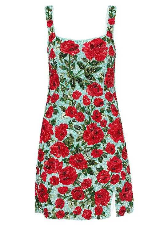 LA FUORI Crimson Rose Sequinned Mini Dress - Blue