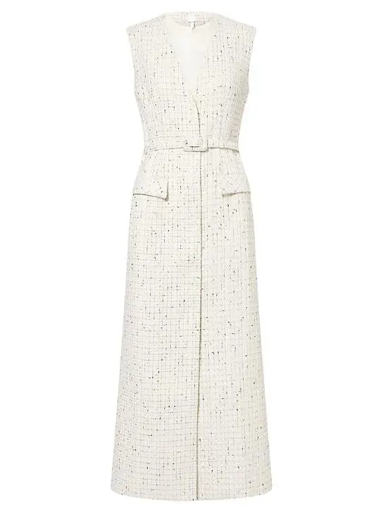 Huishan Zhang Hana Crystal-embellished Tweed Midi Dress - White