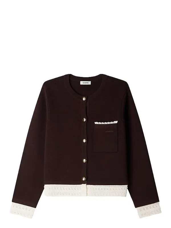 Sandro Lace-trim Wool-blend Cardigan - Brown
