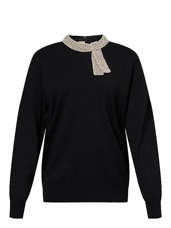 Valentino Garavani Crystal-embellished Virgin Wool Jumper - Nero