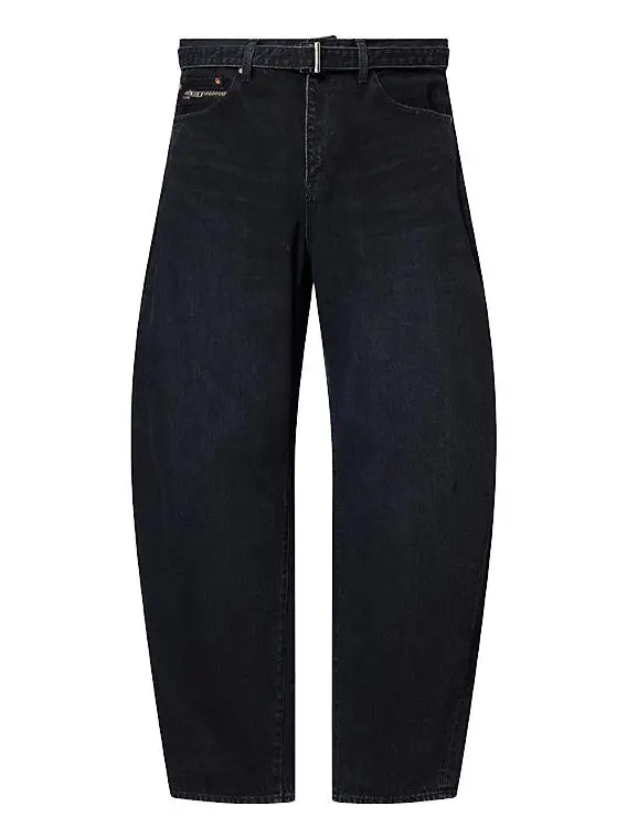 Sacai Belted Barrel-leg Denim Jeans - Black