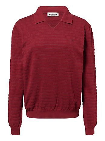 Miu Miu Collared Striped Cotton-knit Jumper - Amaranto