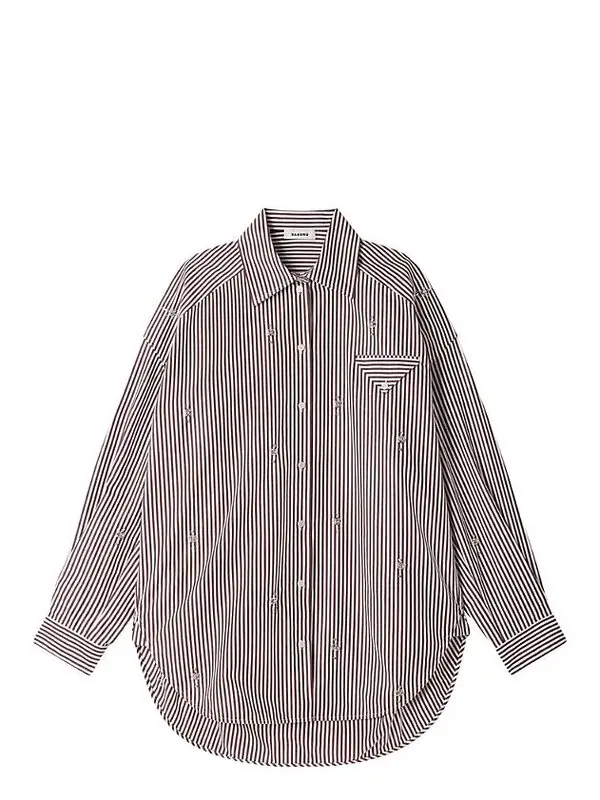 Sandro Striped Rhinestone-embellished Cotton Shirt - Brown