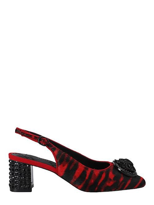 Kurt Geiger Chelsea Block-heel Leather Slingback Pumps With Crystal Eagle Embellishment And Zebra-stripe Print - Red Comb