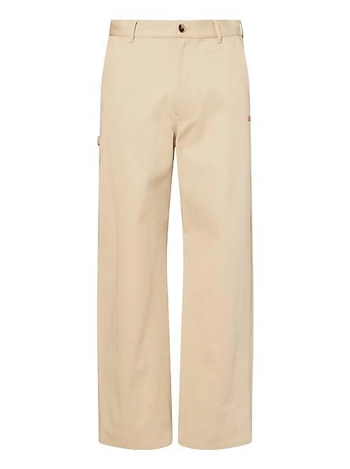 Loewe Cotton Twill Trousers With Embroidered Logo - Beige