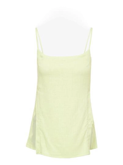 YASMINA Q Square Neck Spaghetti Strap Linen-blend Top - Apple Mist
