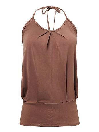BELLE ANNA Coin Halterneck Jersey Top - Warm Brown