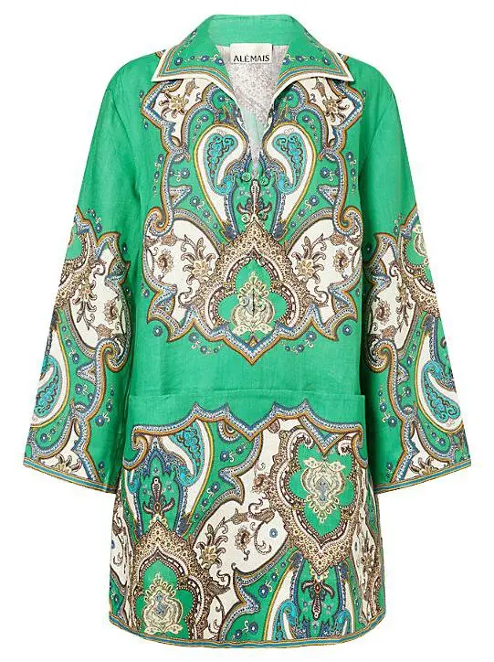 ALEMAIS Alémais Porter Printed Linen Mini Dress - Jade