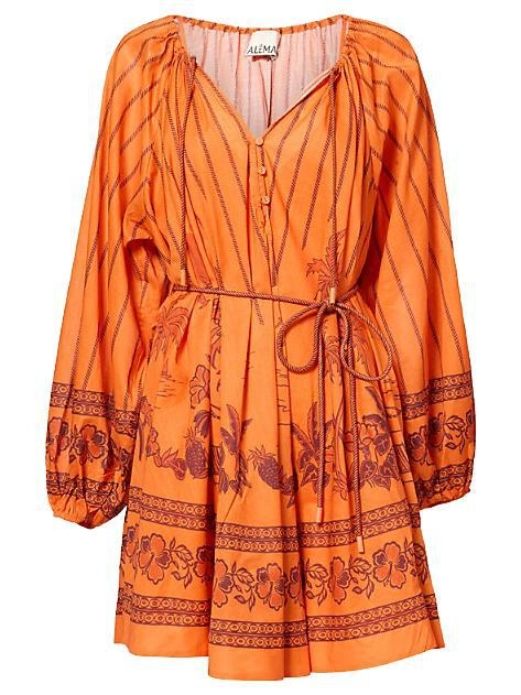 ALEMAIS Boathouse Printed Cotton Mini Dress - Orange