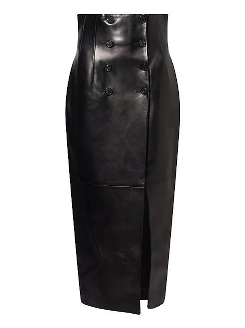 Khaite Luiza Buttoned Leather Midi Skirt - Black