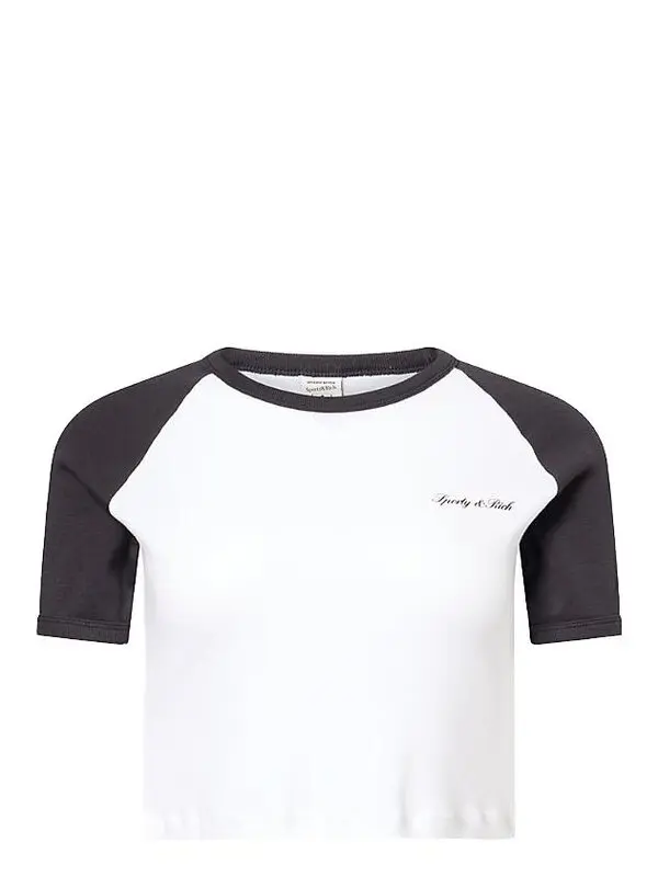 SPORTY & RICH Cropped Cotton T-shirt With Logo Print - White/black
