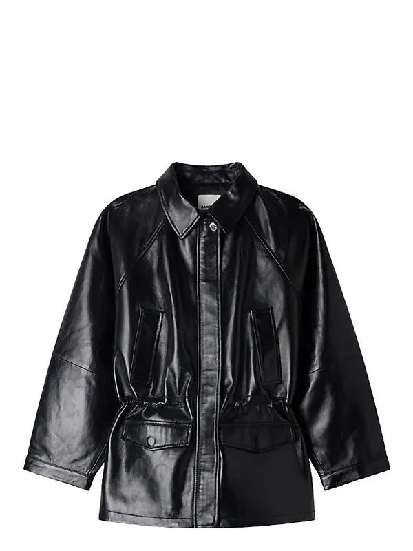 Sandro Side-pocket Elasticated-waist Leather Jacket - Black