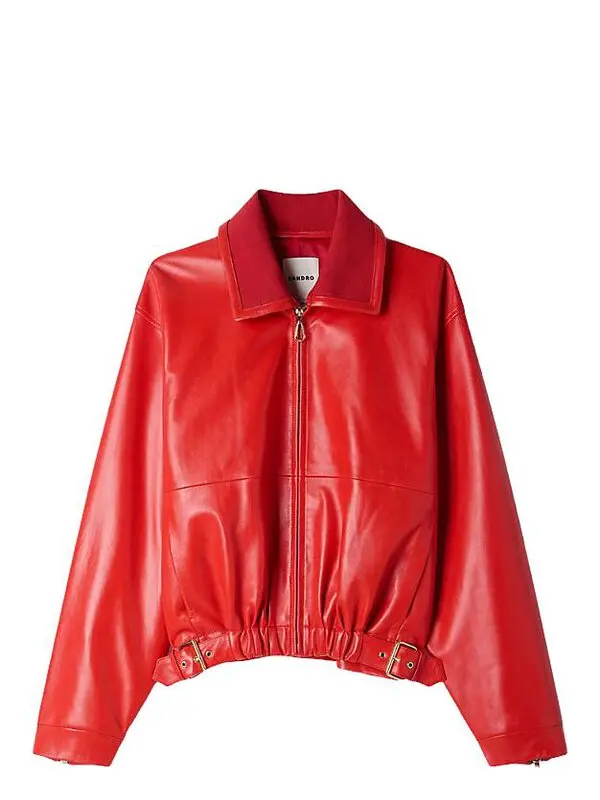 Sandro Elasticated-hem Leather Jacket - Red