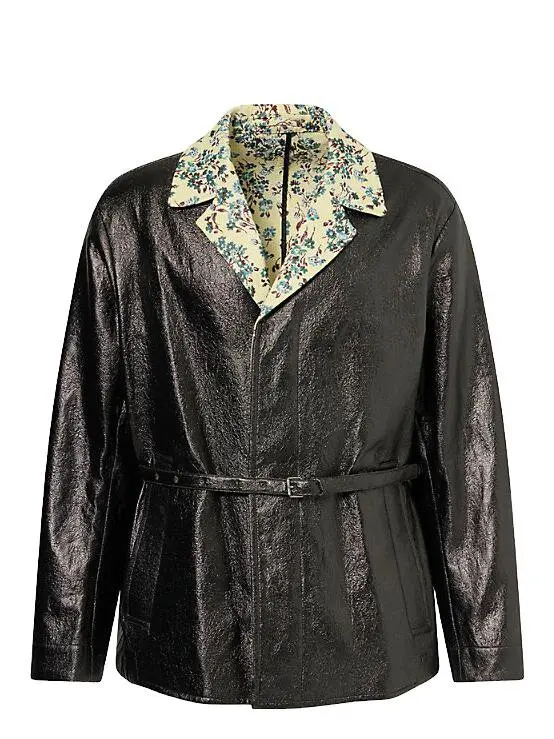 Dries Van Noten Randy Floral-lining Waxed-cotton Coat - Black