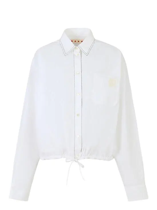 Marni Cropped Cotton Poplin Shirt With Drawstring Hem - 00w01