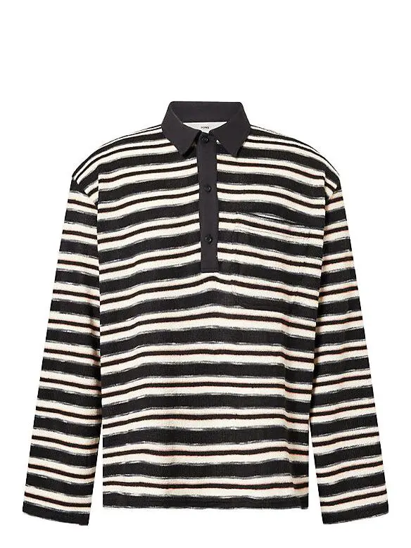 SONG FOR THE MUTE Striped Long-sleeve Cotton-knit Polo Top - Black