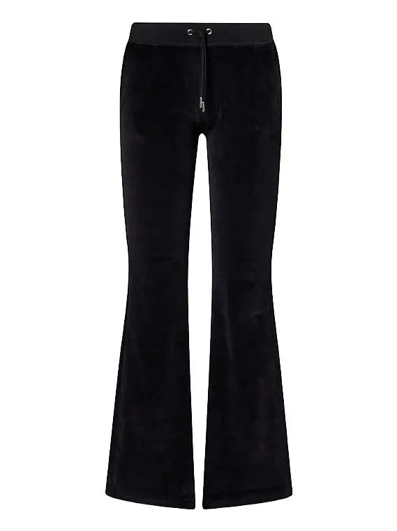 SPORTY & RICH Flared Cotton Jogging Bottoms With Crystal Logo - Black