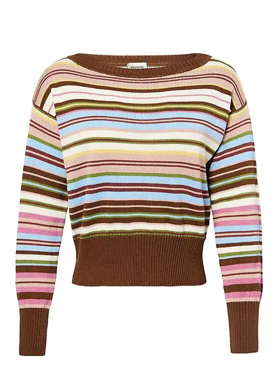 Max Mara Striped Boat Neck Cotton Knit Jumper - Multicolour Pinstripes