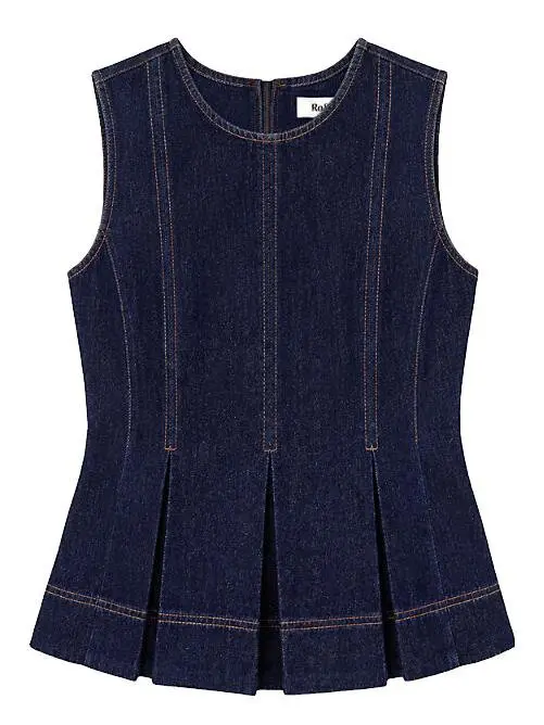 RO&ZO Sleeveless Peplum-hem Denim Top - Blue