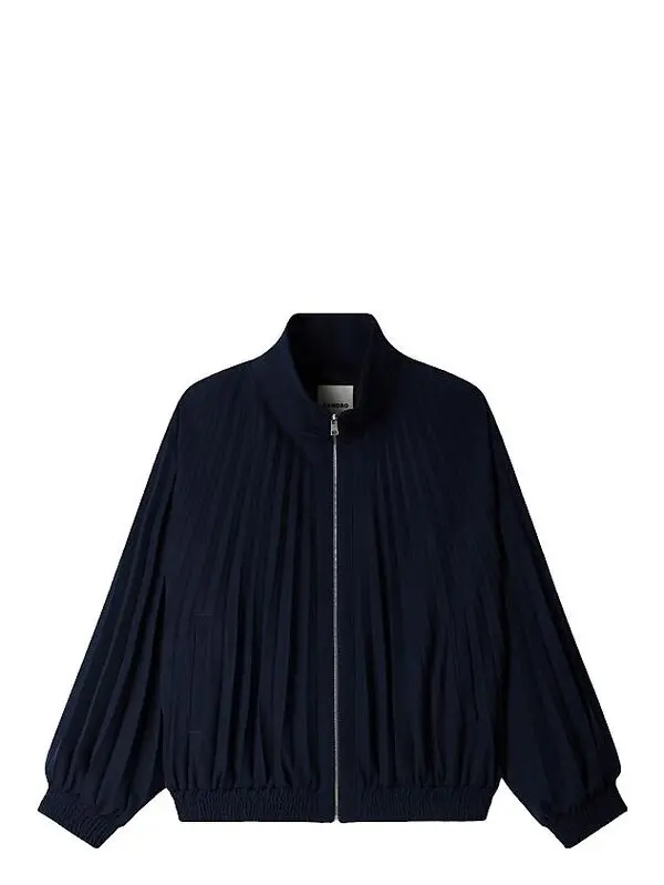 Sandro Pleated Zip-up Wool-blend Jacket - Navy Blue