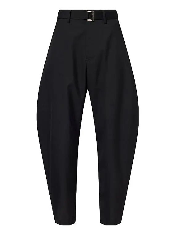 Sacai Suiting Barrel-leg Wool-blend Trousers - Black