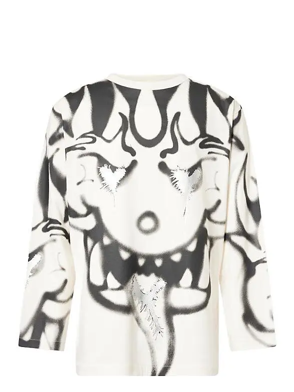 ADIDAS Y-3 Graphic-print Long-sleeve Cotton T-shirt - White