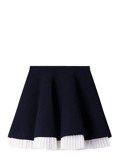 Sandro Flared Knitted Mini Skirt With Contrast Pleated Hem - Black