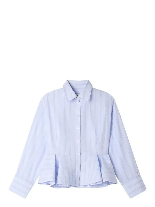 Sandro Striped Peplum-hem Cotton Shirt - Sky Blue