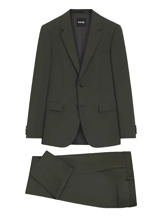 BOSS Single-breasted Slim-fit Stretch-wool Suit - Open Green