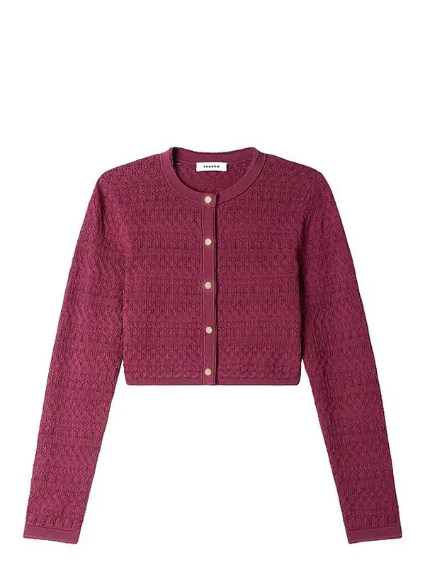 Sandro Cropped Pointelle-knit Cardigan - Bordeaux