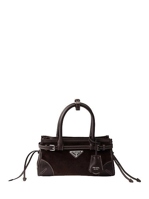 Prada Bonnie Small Corduroy And Leather Top-handle Bag - Brown