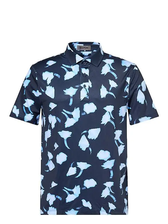 G/fore Blurred Floral Print Woven Polo T-shirt - Twilight
