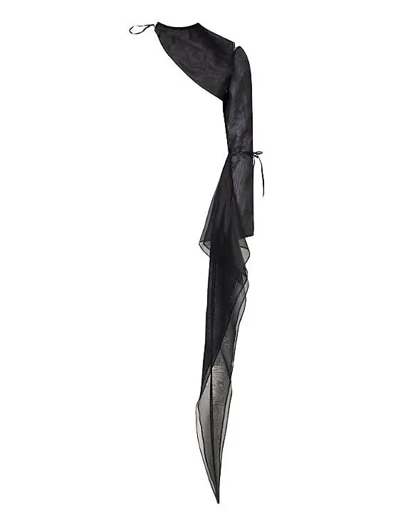 REEM ALKANHAL Half-sleeve Semi-sheer Silk Bolero Top - Black