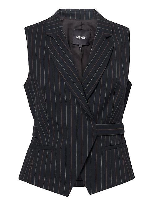 ME+EM Pinstripe Wool-blend Wrap-over Waistcoat - Black