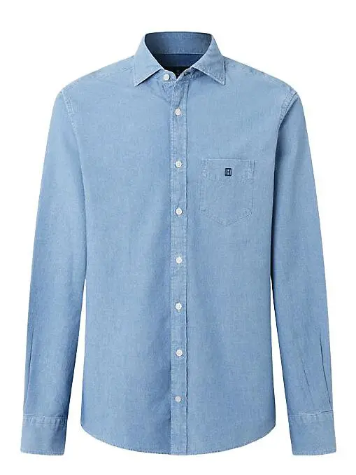 HACKETT Heritage Classic-fit Chambray Cotton Shirt - Light Blue