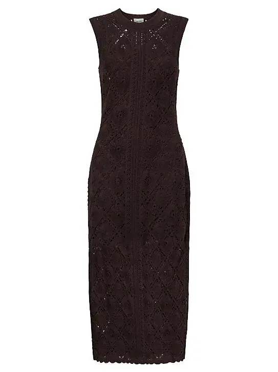 ME+EM Open-knit Crochet Cotton Midi Dress - Cocoa Brown
