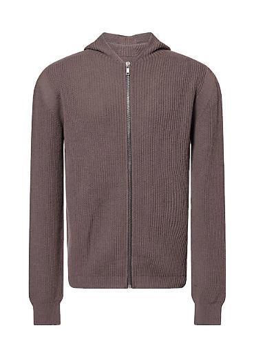Rick Owens Zipped Rib-knit Wool Hoody - Dark Dust