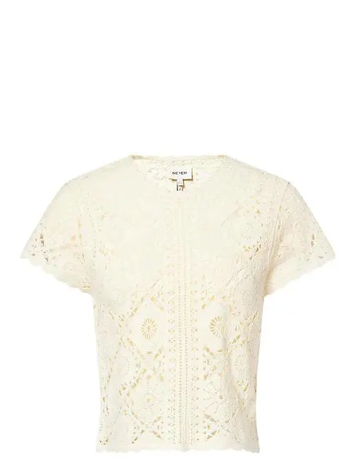 ME+EM Open-knit Crochet Cotton Top - Cream